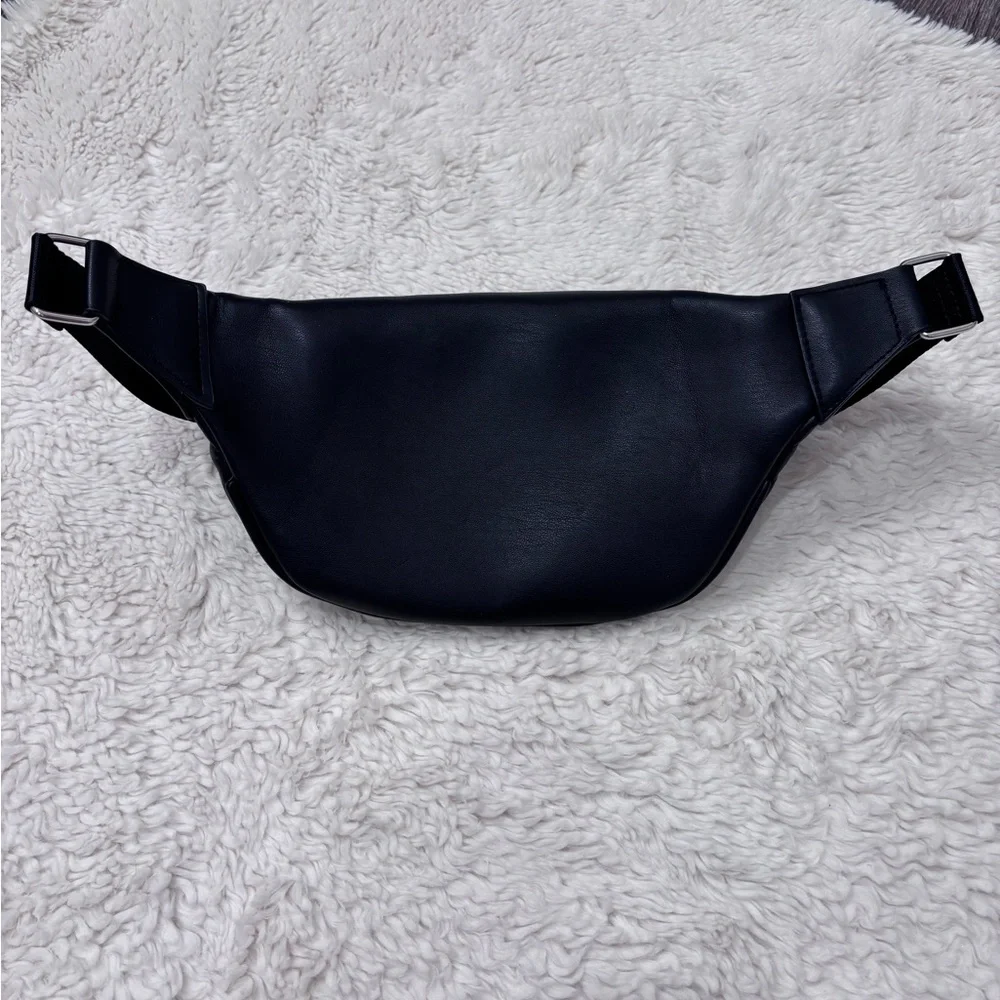 Bags | Black Quilted Belt Bag Minimal Crossbody Silver Zip Utility ...